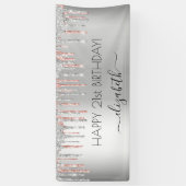 Birthday party silver rose gold glitter pink glam banner | Zazzle