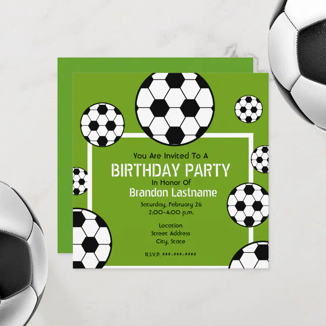 Birthday Party - Soccer Field & Soccer Balls Invitation | Zazzle
