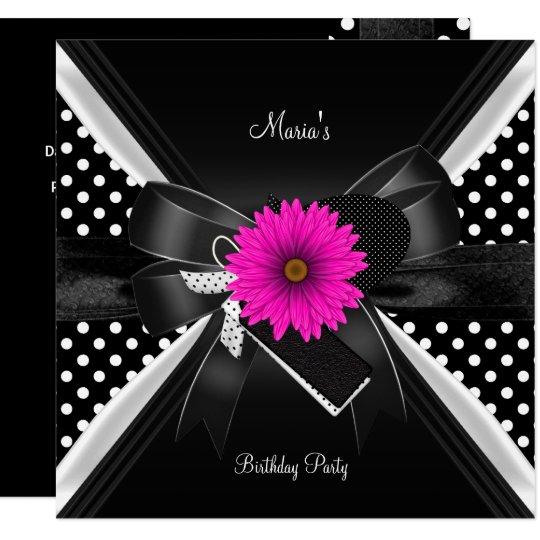 Birthday Party Spot Polka Dot Black White Pink Invitation | Zazzle.com