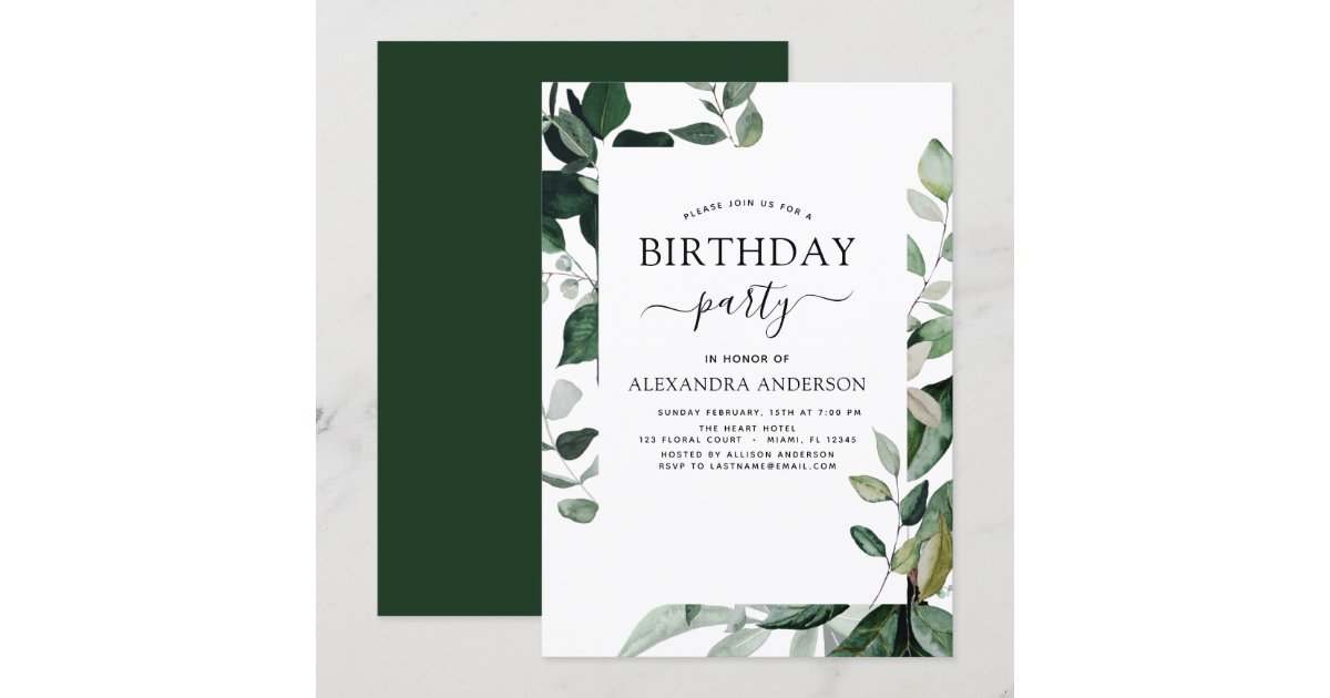 Birthday Party Spring Botanical Greenery Invitati Invitation | Zazzle