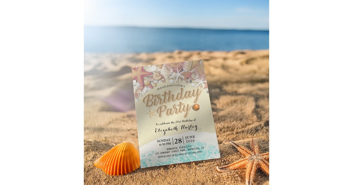 Birthday Party Summer Beach Starfish Sea shells Invitation | Zazzle