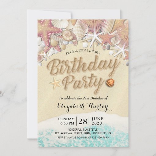 Birthday Party Summer Beach Starfish Sea shells Invitation | Zazzle