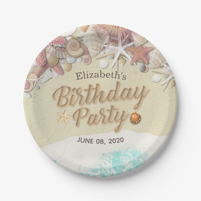 Birthday Party Summer Sea Beach Starfish Sea shell Paper Plates | Zazzle