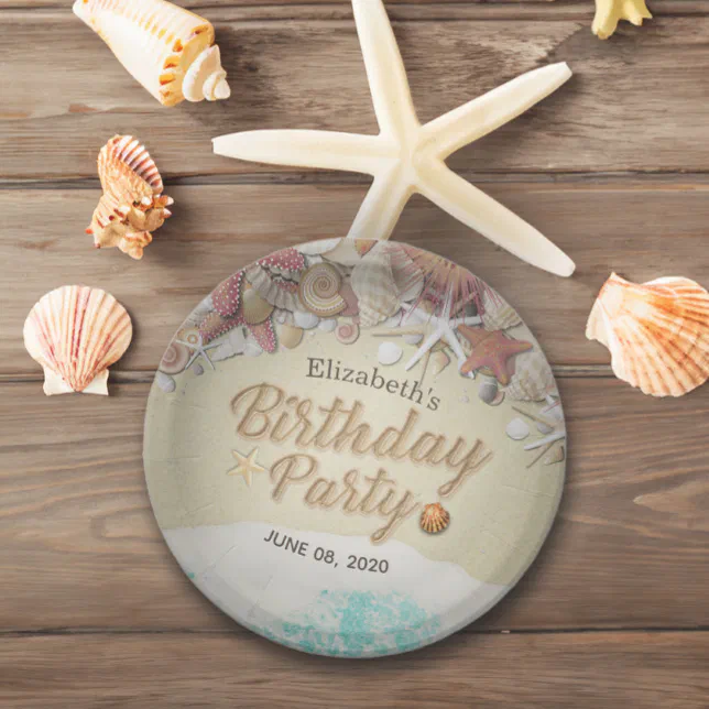 Birthday Party Summer Sea Beach Starfish Sea shell Paper Plates | Zazzle