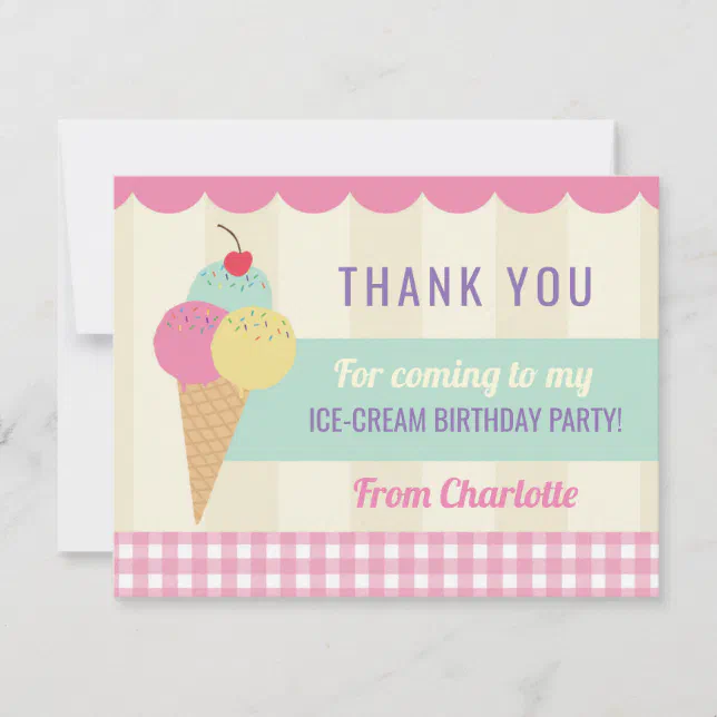Birthday Party Thank You Invite Card Ice Cream | Zazzle