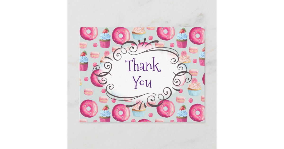 Birthday Party Thank You Sweets Pattern Custom Postcard | Zazzle