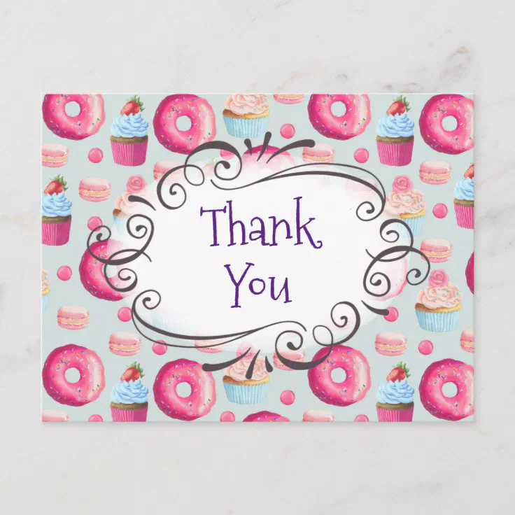 Birthday Party Thank You Sweets Pattern Custom Postcard | Zazzle