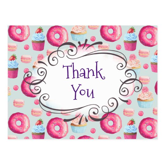 Birthday Party Thank You Sweets Pattern Custom Postcard | Zazzle.com