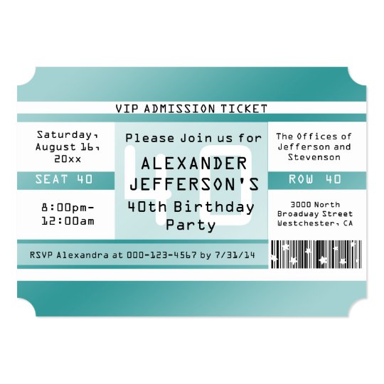 Birthday Party Ticket Shaped Invitations | Zazzle.com
