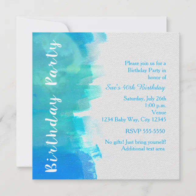 BIRTHDAY PARTY Watercolor Tropical Blue Invitation | Zazzle