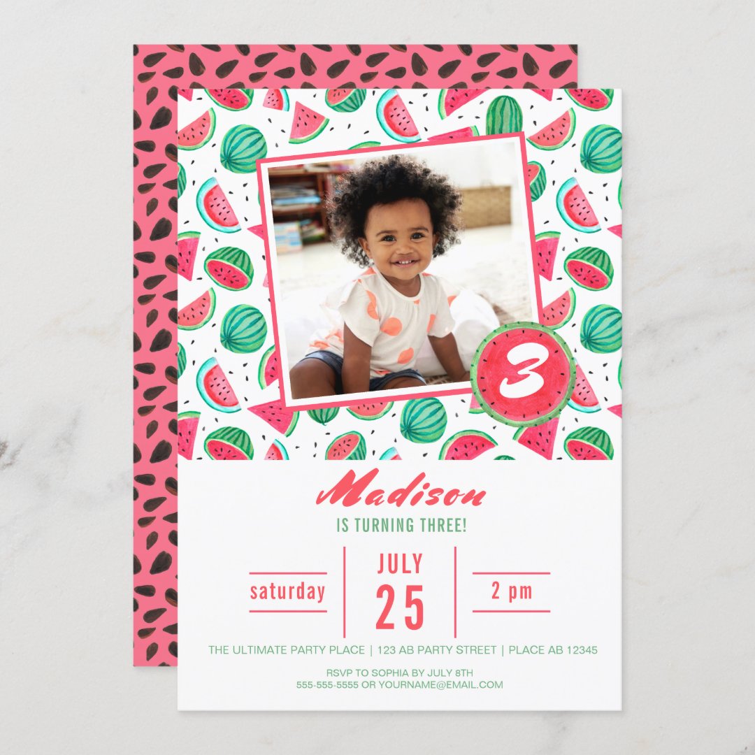 Birthday Party Watermelon Fruit | Invitations | Zazzle