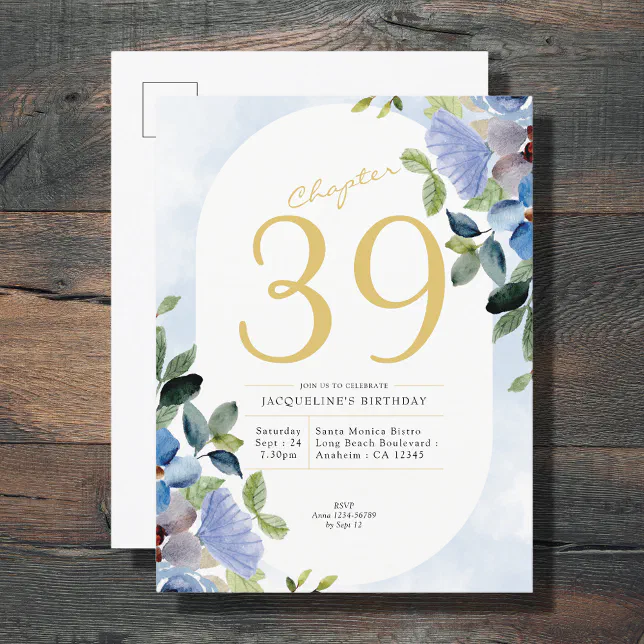 Birthday Pastel Blue Floral Invitation Postcard | Zazzle