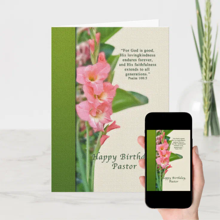 Birthday, Pastor, Pink Gladiolus Card | Zazzle