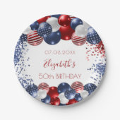 Birthday patriotic USA red white blue flag Paper Plates | Zazzle
