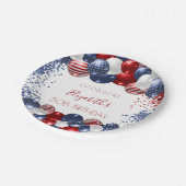 Birthday patriotic USA red white blue flag Paper Plates | Zazzle