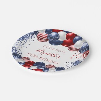 Birthday patriotic USA red white blue flag Paper Plates | Zazzle