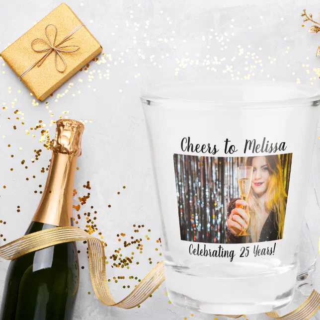 Birthday Photo Cheers to Milestone Birthday Custom Shot Glass | Zazzle