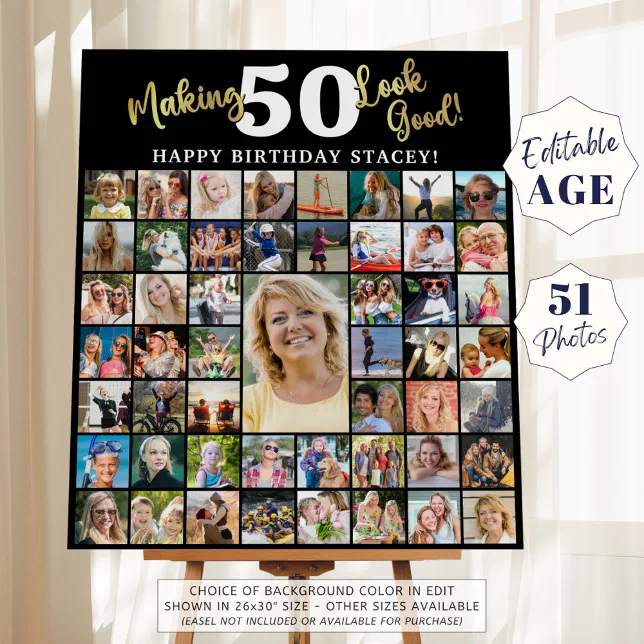 Birthday Photo Collage Making AGE Look Good 51 Pic Foam Board | Zazzle