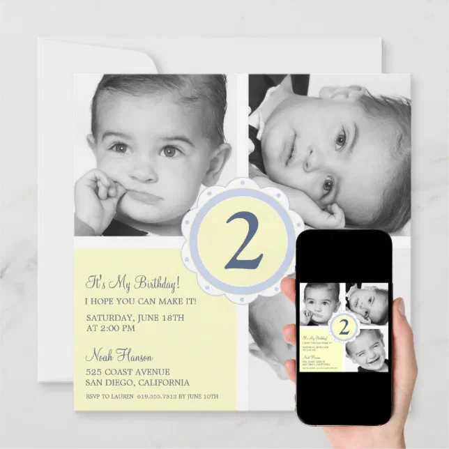 Birthday Photo Squares Invitation | Zazzle