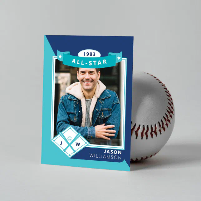 Birthday Photo & Stats All Star Baseball Card | Zazzle