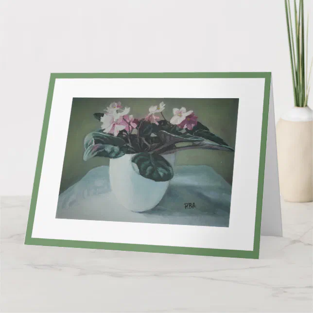 Birthday Pink African violets art by Pola.B.Alex Card | Zazzle