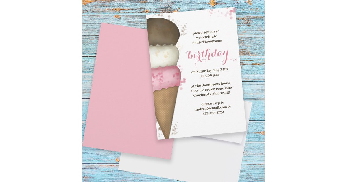 Birthday Pink Calligraphy Script Ice Cream Invitation | Zazzle