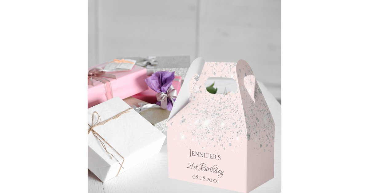 Birthday pink rose gold glitter silver thank you favor boxes | Zazzle