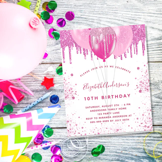 Birthday pink white girl balloon budget invitation flyer | Zazzle