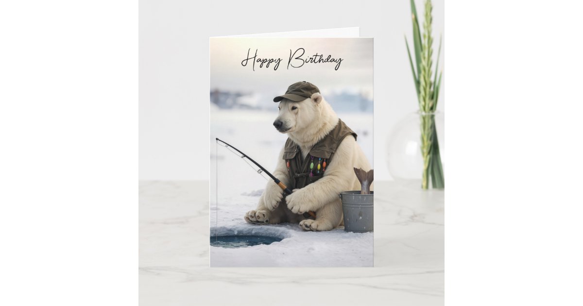 Birthday Polar Bear Ice Fishing Card | Zazzle
