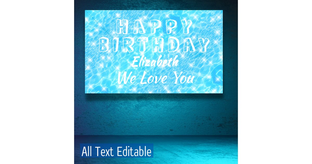 Birthday pool party Beach party Water ripples chic Banner | Zazzle