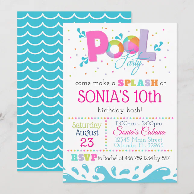 Birthday Pool Party Invitation Pink | Zazzle