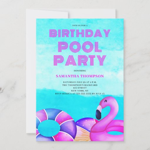 Birthday Pool Party Pink Invitation | Zazzle