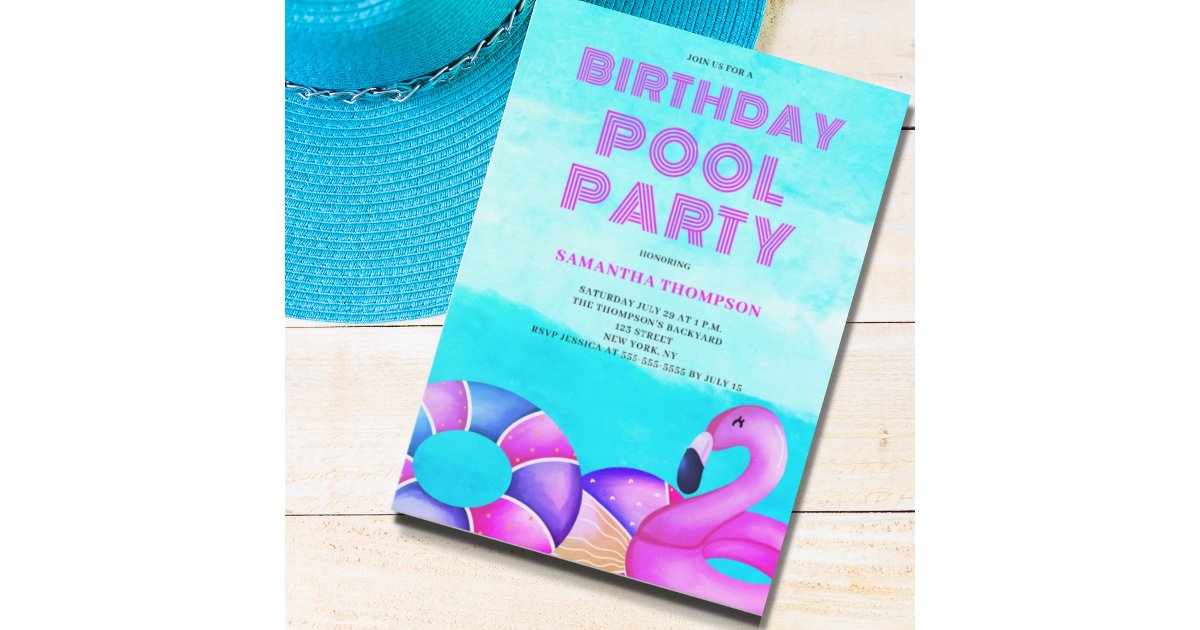 Birthday Pool Party Pink Invitation | Zazzle