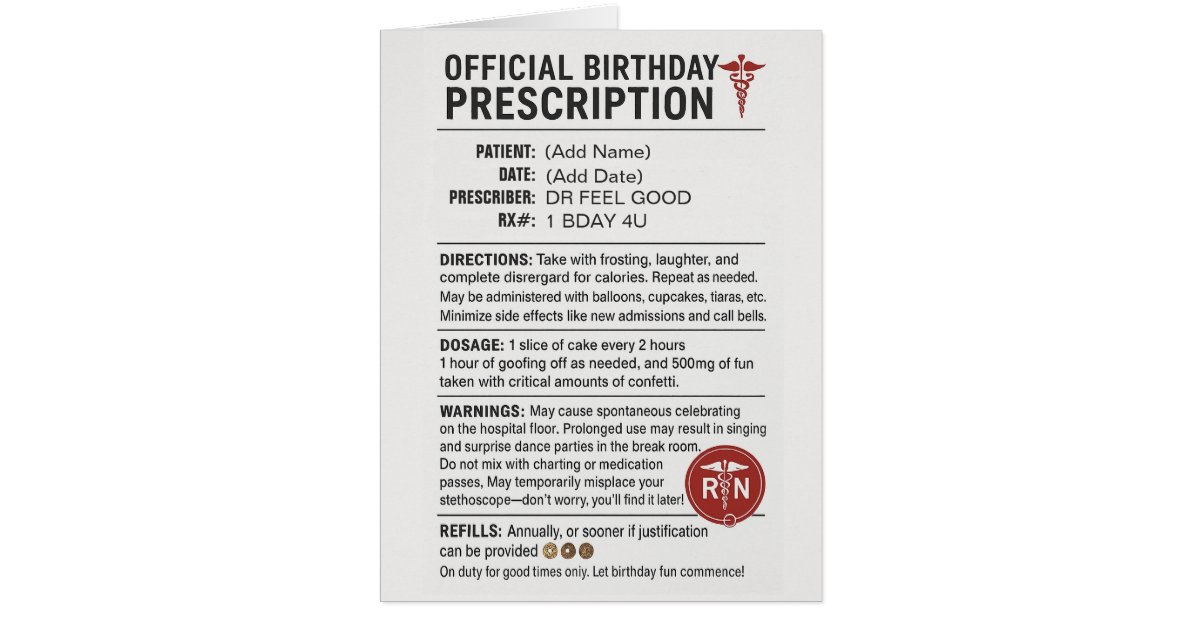 Birthday Prescription Pad Huge Card | Zazzle