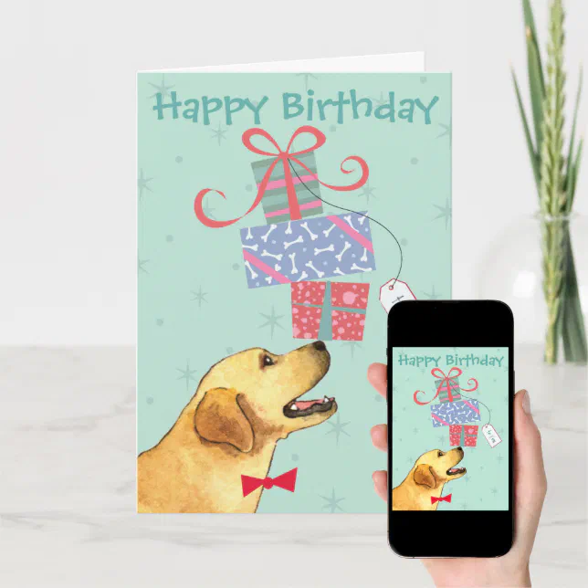 Birthday Presents Yellow Lab Card | Zazzle