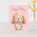 Birthday Puppy Dog with Flowers Card | Zazzle