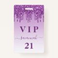 Birthday purple glitter drips monogram luxury vip badge | Zazzle