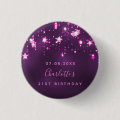 Birthday purple glitter stars custom monogram button | Zazzle