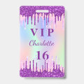 Birthday rainbow glitter purple VIP invitation Badge | Zazzle