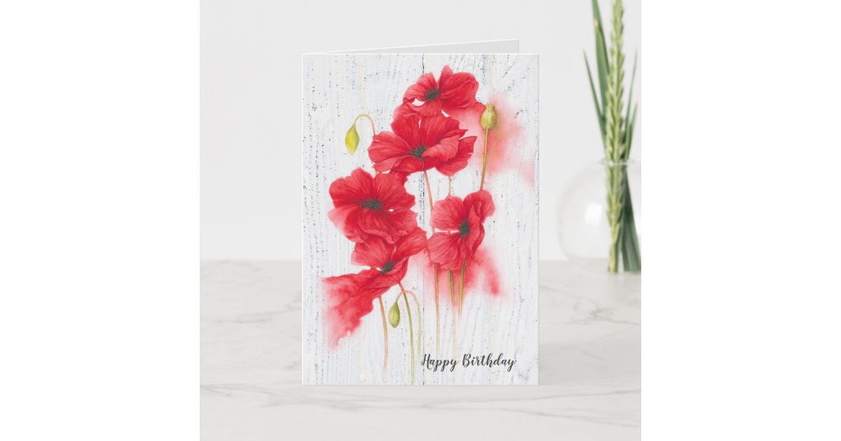 Birthday red poppy flowers card | Zazzle