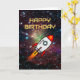 Birthday red rocket custom name and age card | Zazzle