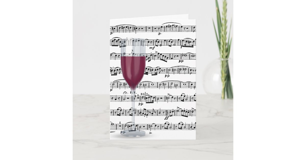 Birthday Red Wine Glass On Music Card | Zazzle