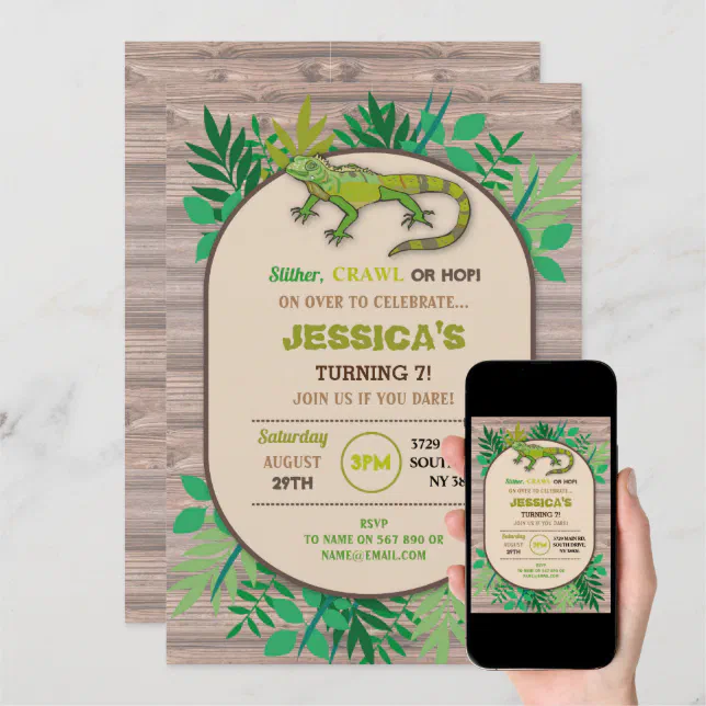 Birthday Reptile Children's Birthday Lizard Crawl Invitation | Zazzle