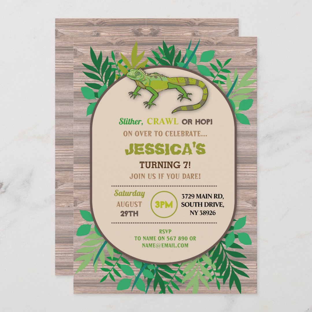 Birthday Reptile Children's Birthday Lizard Crawl Invitation | Zazzle