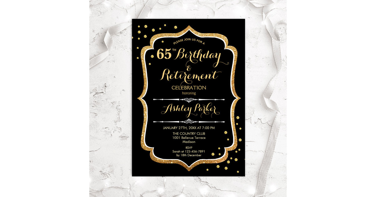 Birthday & Retirement Party - Black Gold Invitation | Zazzle