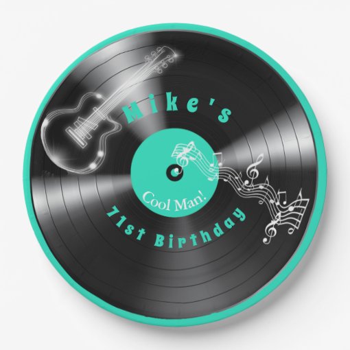 Birthday Retro Vinyl Record Rock Music Guitar Paper Plates | Zazzle