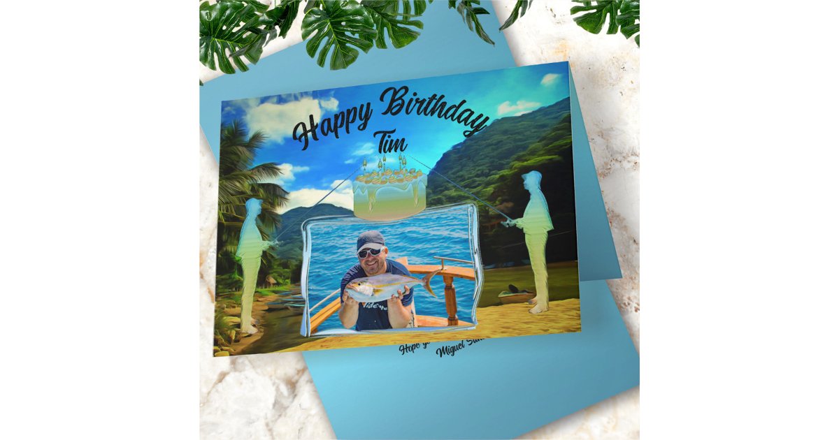 Birthday River Fishing Boats 0344 Card | Zazzle