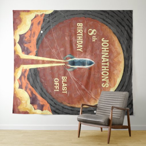 Birthday Rocket Space Fun Photo Booth Backdrop | Zazzle