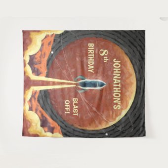 Birthday Rocket Space Fun Photo Booth Backdrop | Zazzle