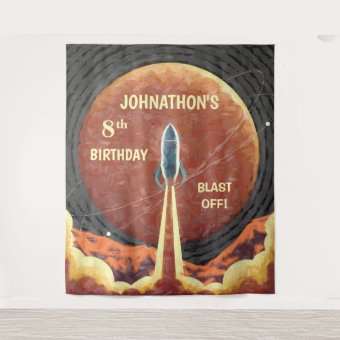 Birthday Rocket Space Fun Photo Booth Backdrop | Zazzle